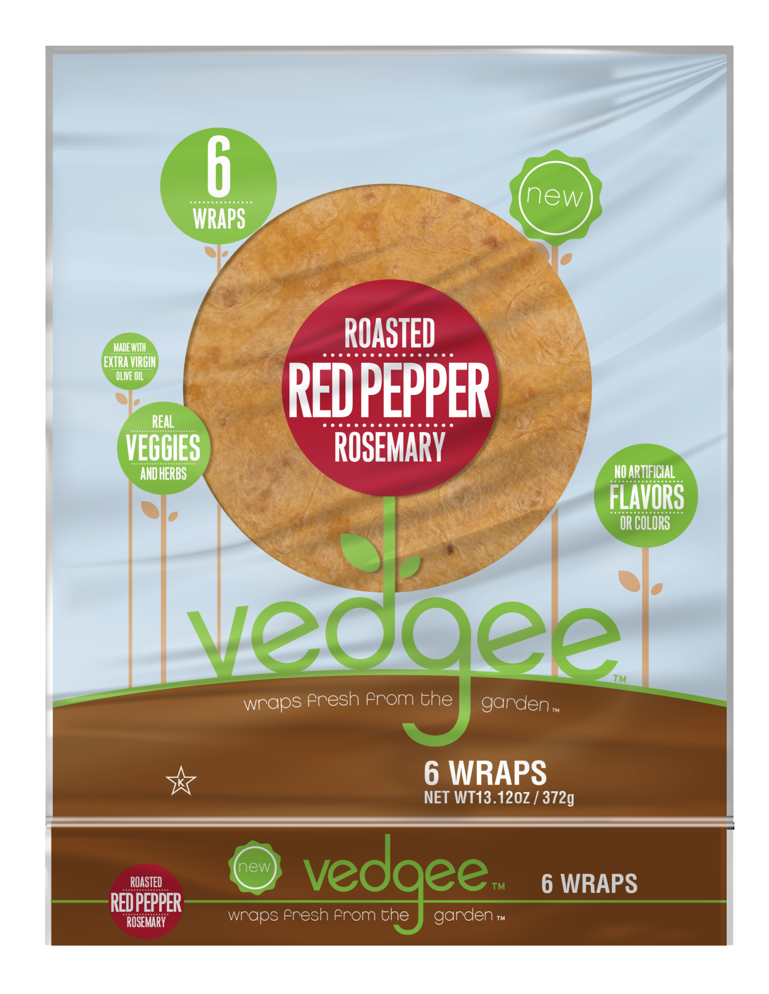 Roasted Red Pepper and Rosemary - 6 count - 10 inches - Vedgee Wraps
